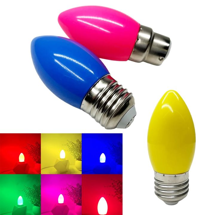 E27 B22 2W LED Light Bulb 220V Colors Candle Lamp Yellow Blue Red Light ...