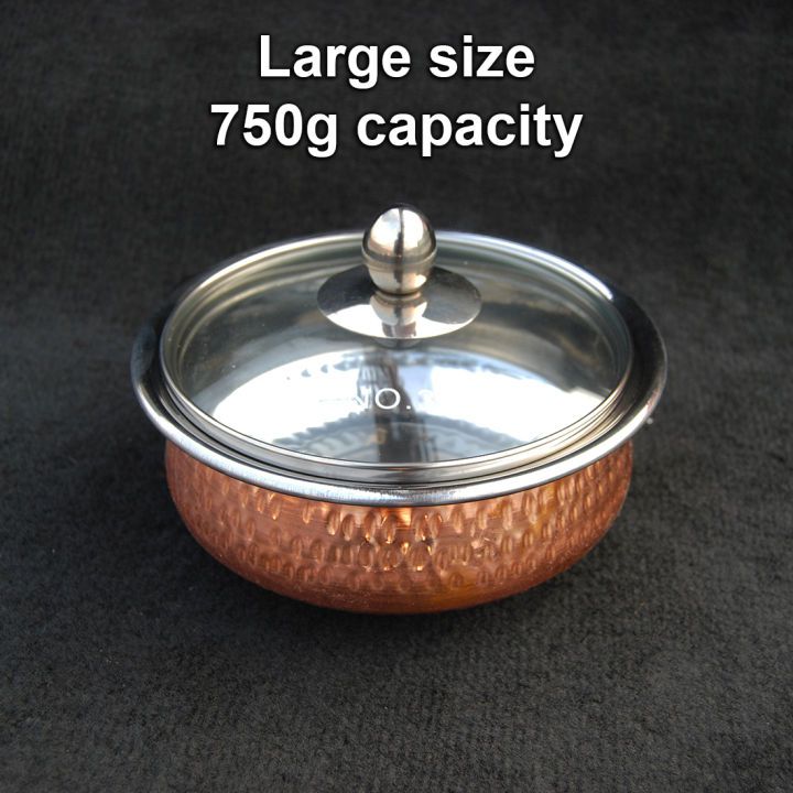 Copper Handi with Glass Lid Serving Handi Large Size 750g Capacity ...