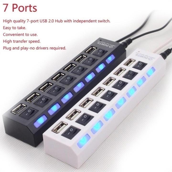 7 Ports/4 Ports LED USB 2.0 Adapter Hub on/Off Switch for PC Laptop ...
