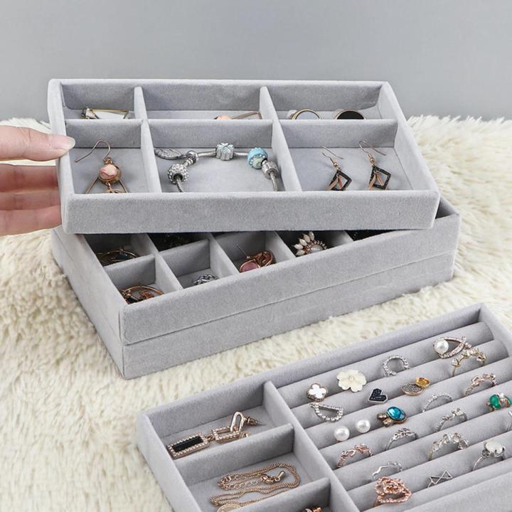 Soft Velvet Stackable Jewelry Tray Case Jewelry Display Storage Box ...