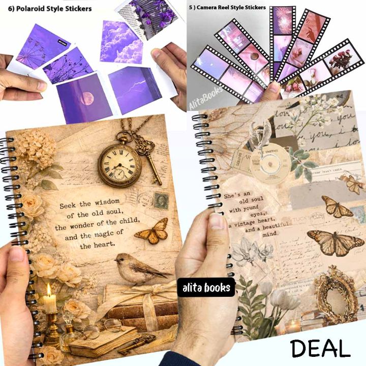 Vintage Blank Diaries Deal Pack of 2 with 8 Stickers & 3 bookmarks ...