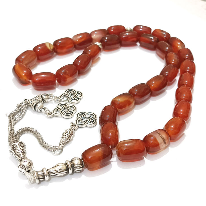 Beautiful Red Yamani Aqeeq Stone Tasbih 33 Beads (10x 14mm) Tasbih ...