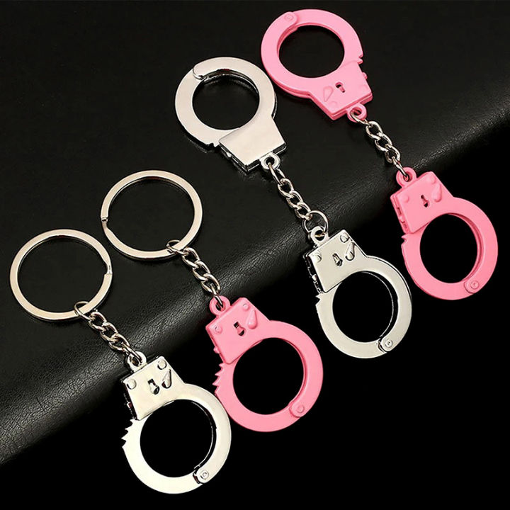 Creative Handcuffs Shaped Pendant Keychain Pink Silver Keyring Bag ...