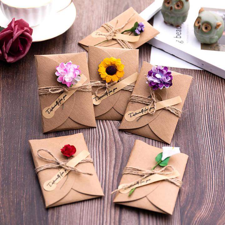 summerflowersVintage Kraft Paper Greeting Card DIY Handmade Flower Wish ...
