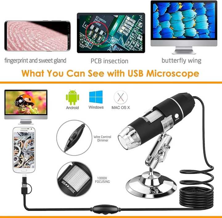 Portable Mini Microscope with 40-500X Zoom, Photo & Video Capture ...
