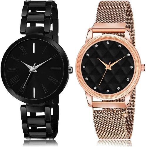 NEW Stylish Magnetic Buckle Chain Watch For Girls-Woman Black and Rose ...