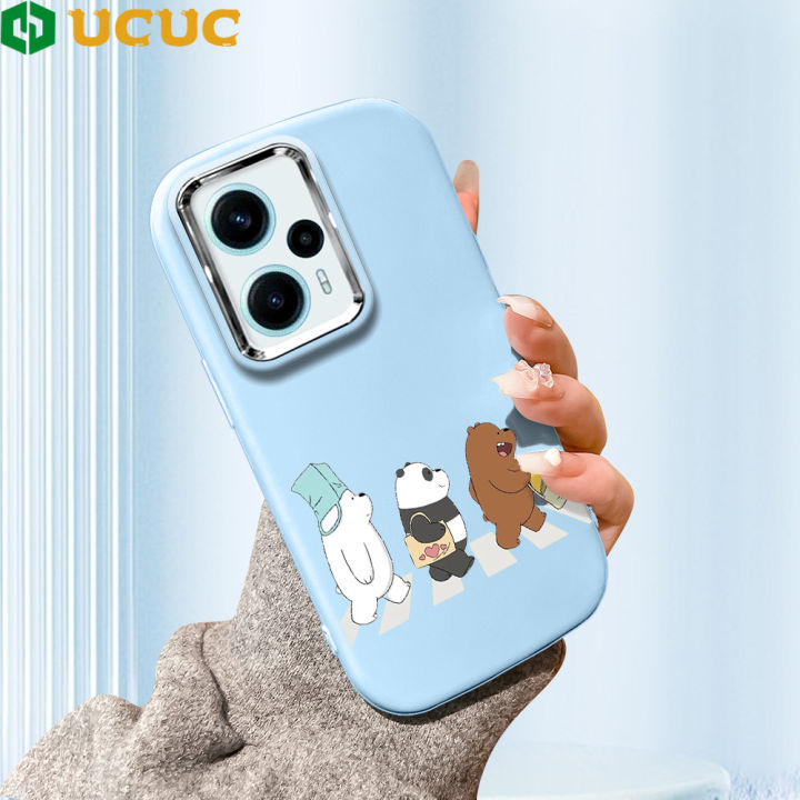 UCUC for Xiaomi Poco F5 5G Redmi Note 12 Turbo 5G Back Cover Cartoon Bears Luxury Plating Lens ...