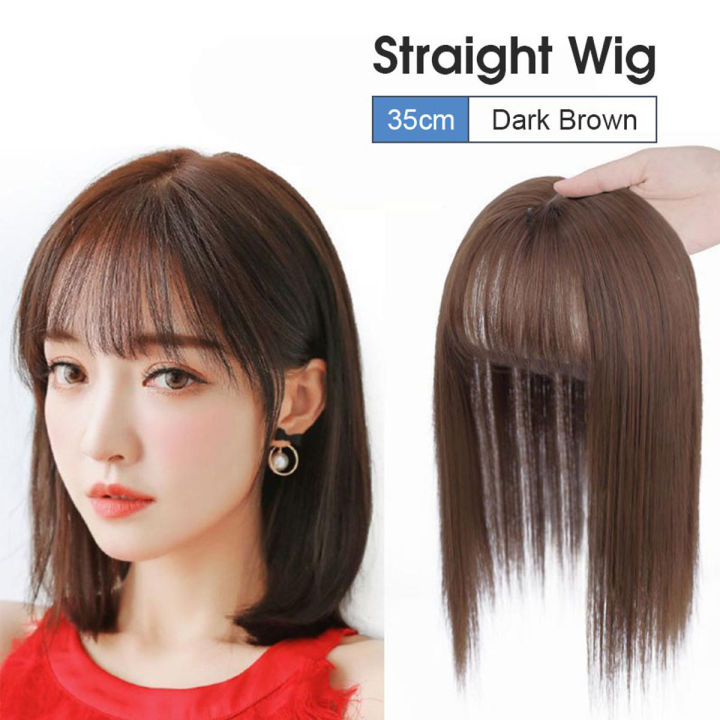Wig 35CM Long Straight Hair Wig Natural Hairline Real Hair Wig ...