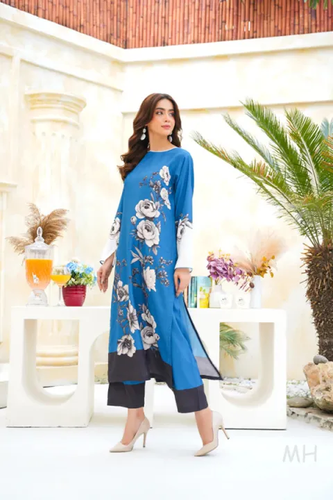 Neelofar Blue floral co-ords by MH CLOTH HOUSE | Daraz.pk