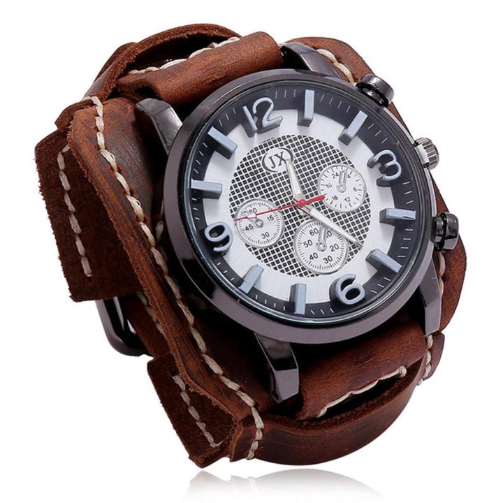 Retro Mens Watches Leather Chronograph Sport Fashion Punk Style Quartz ...