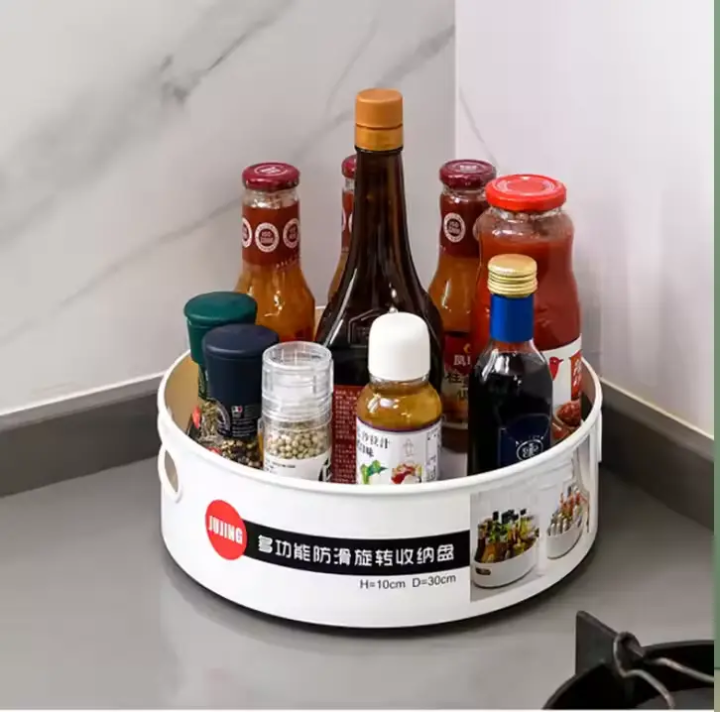 The Smart Spin Kitchen Spices Storage 360 Rotating Round Tray Organizer ...