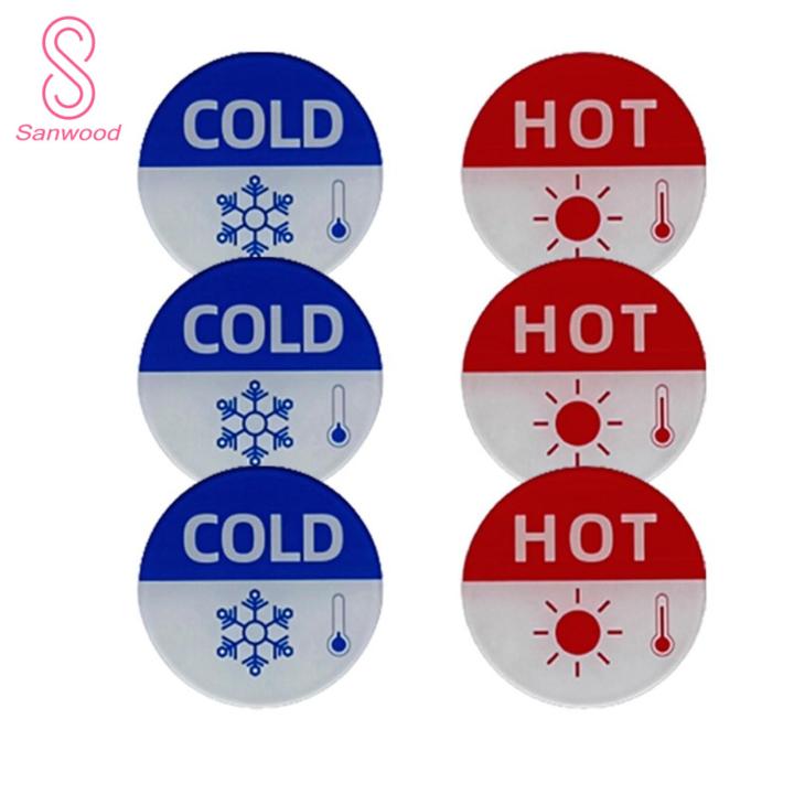 These round hot and cold stickers feature three reminders in addition ...