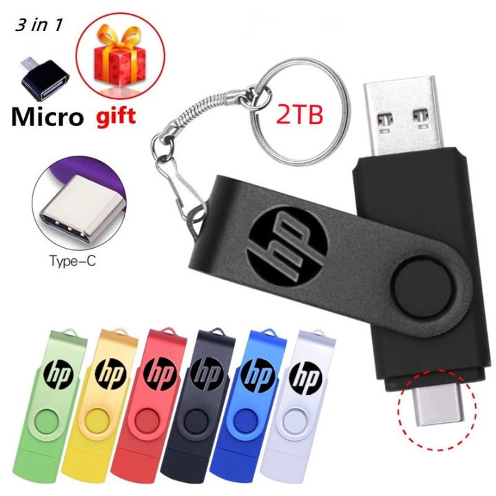 【COD + Gift】2TB flash drive 3 in 1 USB Type C port Micro port high ...