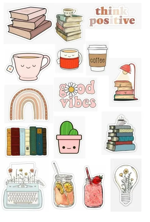 16 pcs Think Positive sticker Aesthatic Doodle Stickers Cute stickers ...