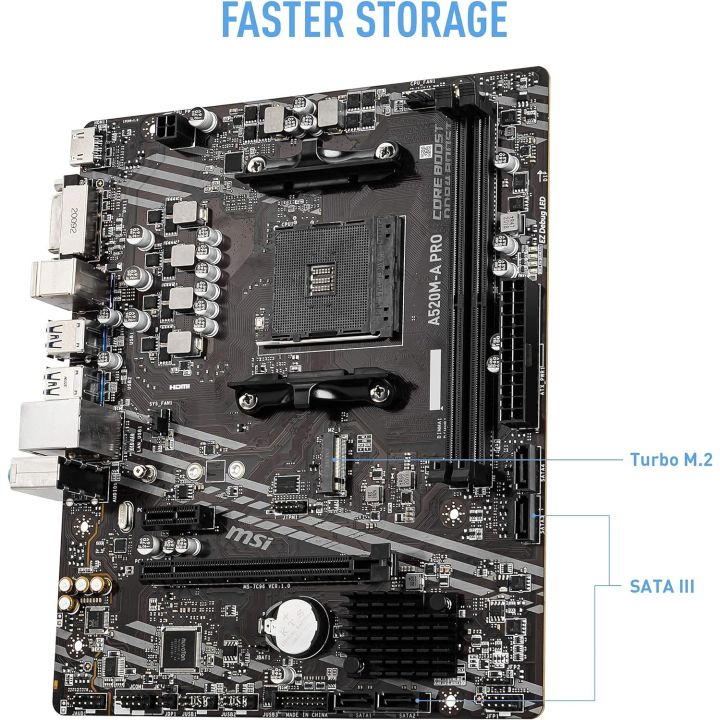 MSI A520M-A PRO AMD AM4 Micro-ATX Motherboard – DDR4, M.2 Slot, HDMI ...
