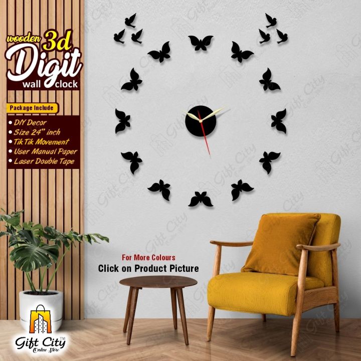 Gift City Presents Creative 3d Butterflies DIY Wooden Wall Clock for ...
