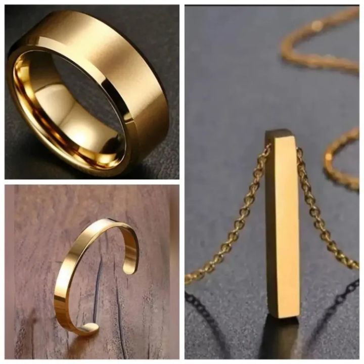 Combo Pack of 3 Golden Stick Bar Locket, Golden Challa & Golden Kara ...