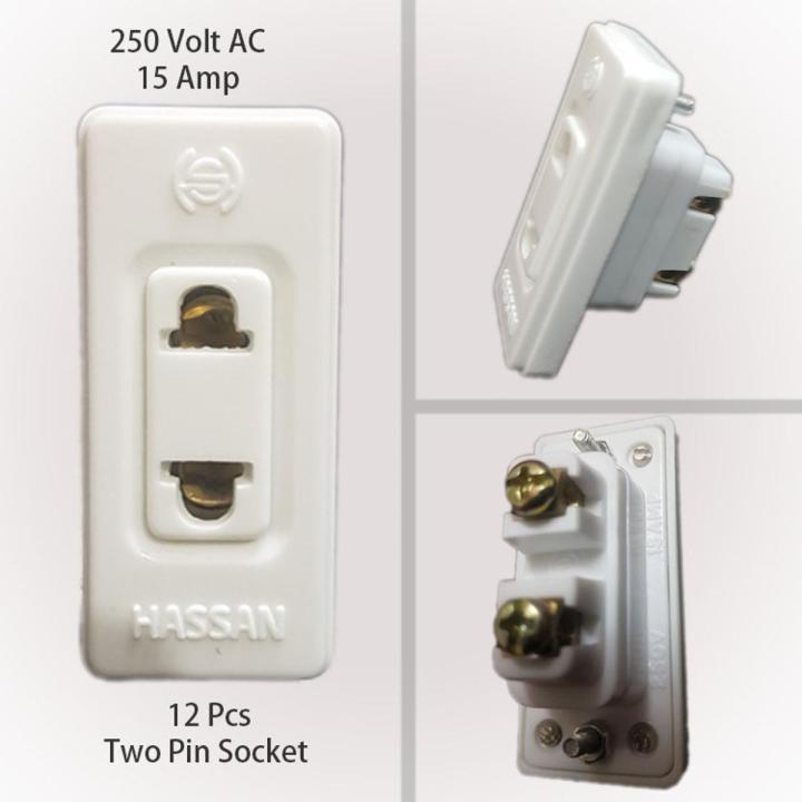 12/Pcs Two Pin Socket - 15 Amp - 220-250 Volt AC - HS Italian Series ...