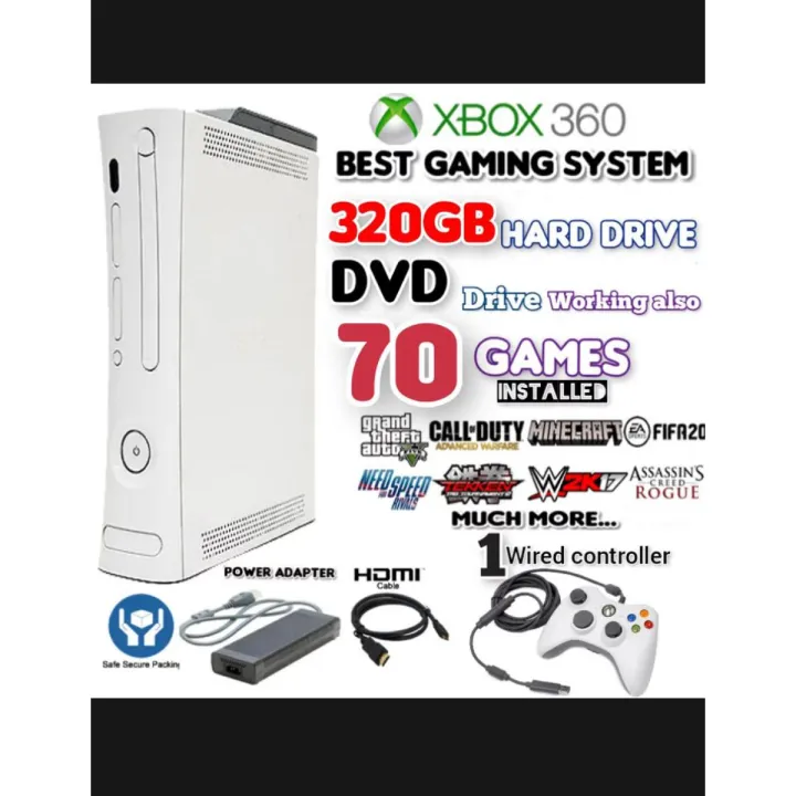 XBOX 360 Console 320GB 80 Games installed with 1 wireless controller ...