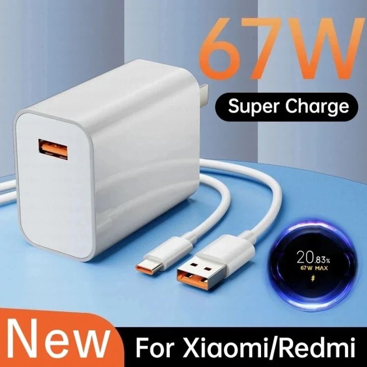 67W Fast Charging USB Charger 10A Data Cable For Xiaomi Redmi Quick ...