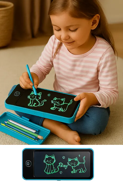 Kids LCD Writing Tablet Pencil Box | Reusable Drawing Pad with Lock ...