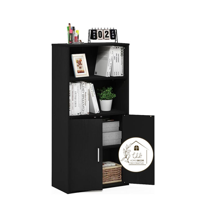 Wooden Bookrack Book Storage Cabinet Book Shelf with 2 Open Shelves and ...
