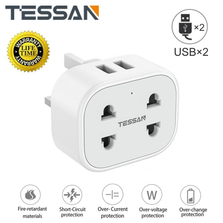 Double Shaver Plug Extension Adapter With 2 USB Ports, 2 Pin To 3 Pin ...