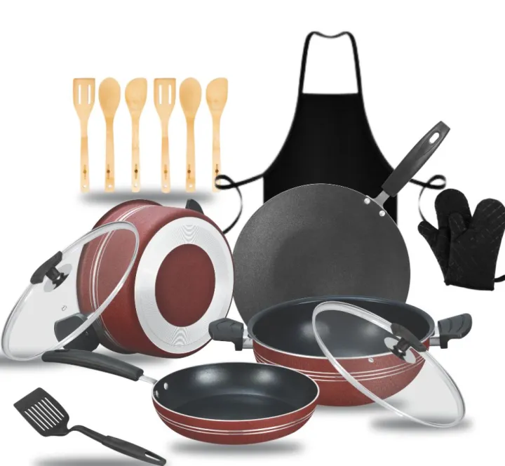 Deluxe 15-Piece Nonstick Cookware Gift Set - Smart Black and Red Color ...