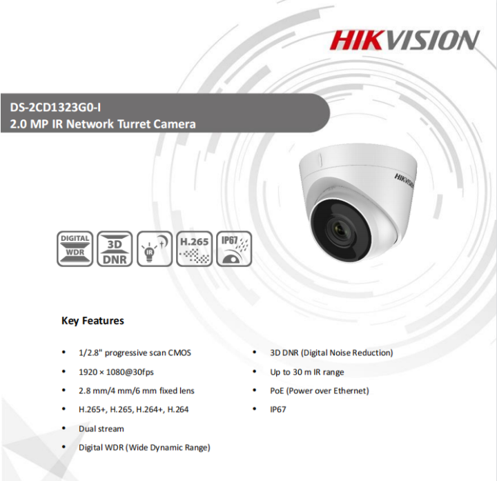 HIKVISION DS-2CD1323G0E-I 2 MP Fixed Turret Network Camera Network ... HIKVISION DS-2CD1323G0E-I 2 MP Fixed Turret Network Camera Network ...
