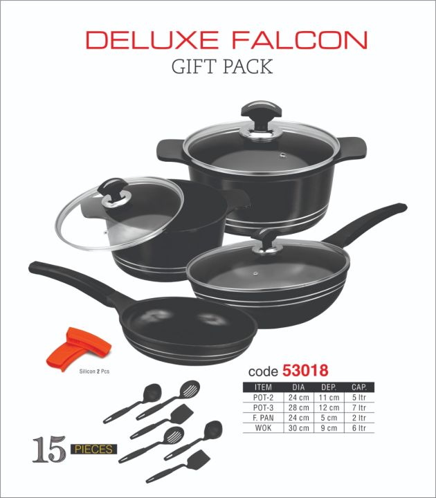 Sonex Deluxe Falcon Cookware Set 15 Pieces | Die cast Cookware Set ...