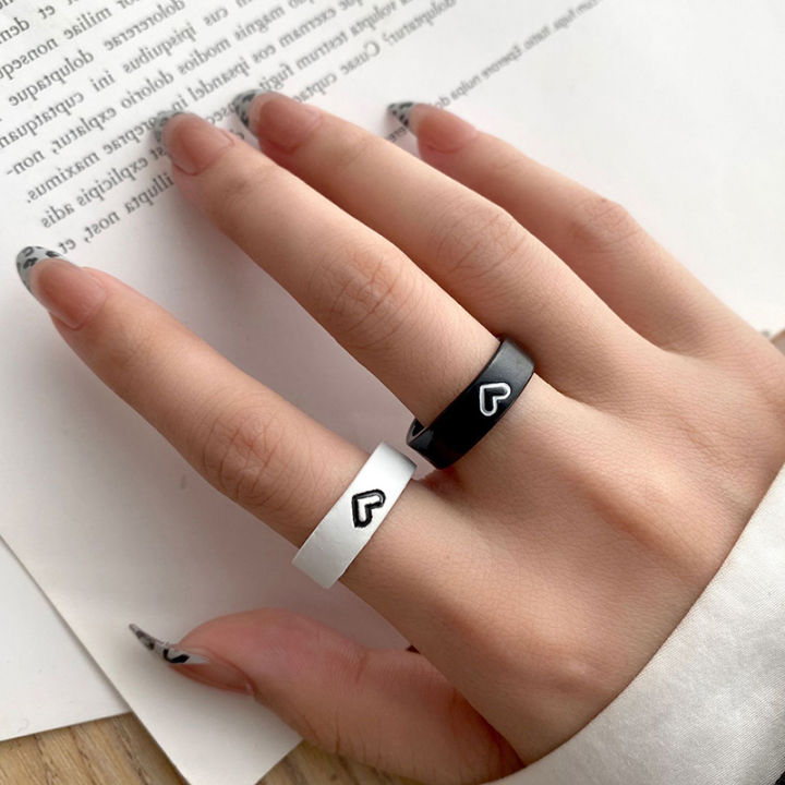 Black and White Couple Rings Set Simple Cute Finger Rings for Women ...