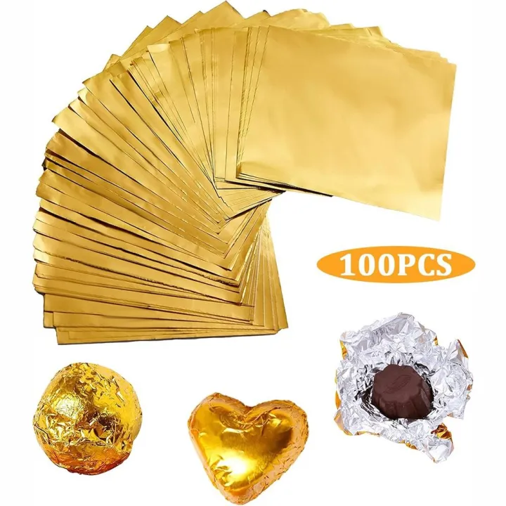 New Gold Foil Candy Wrappers Square Aluminum Foil Paper Candy Wrapping ...