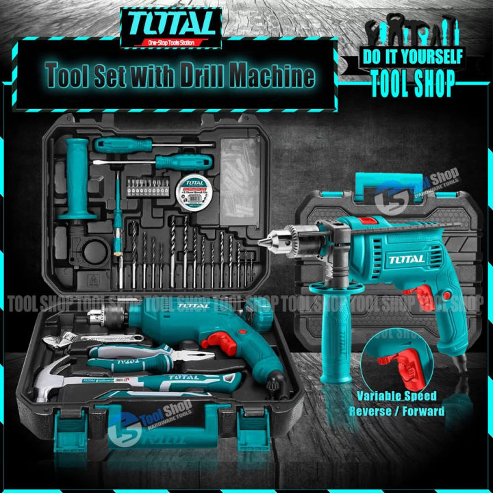 Total 115 pcs Tool Set with 680W Impact Hammer Drill - Variable Speed ...