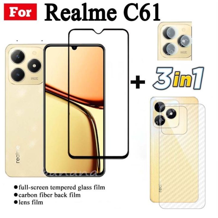 3 IN 1 Realme C61 Tempered Glass Film For Realme C63 C65 C67 C53 C51 C55 C11 Full Cover Screen ...