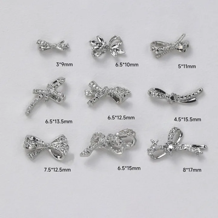 10Pcs Alloy Bow Diamond Luxury Heart Square Nail Art Rhinestones Gems ...
