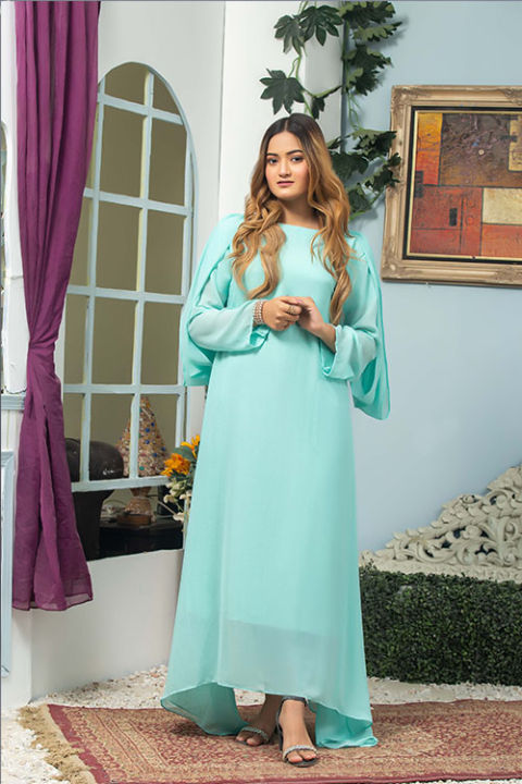 Plain Lite Blue Chiffon Maxi with Malai inner | Daraz.pk