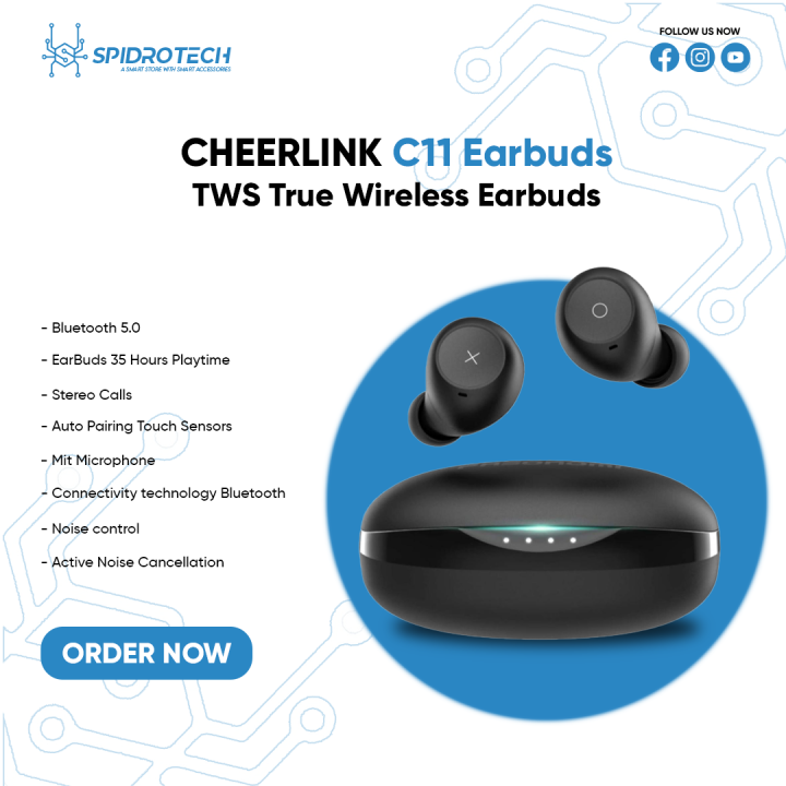 CHEERLINK C11 Earbuds Bluetooth Sport TWS True Wireless Stereo Calls Auto Pairing Touch Sensors ...