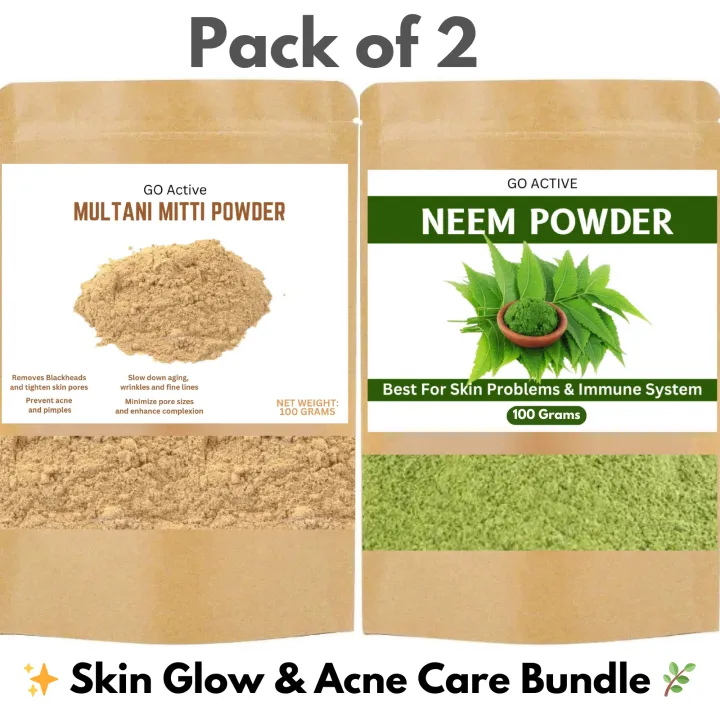 Pack of 2 | 100 Grams Multani Mitti & Neem Powder | Skin Glow & Acne ...