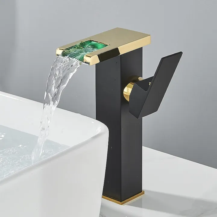 Led Waterfall Bathroom Sink Tap, Taps for Bathroom Basin Brass, 3 ...