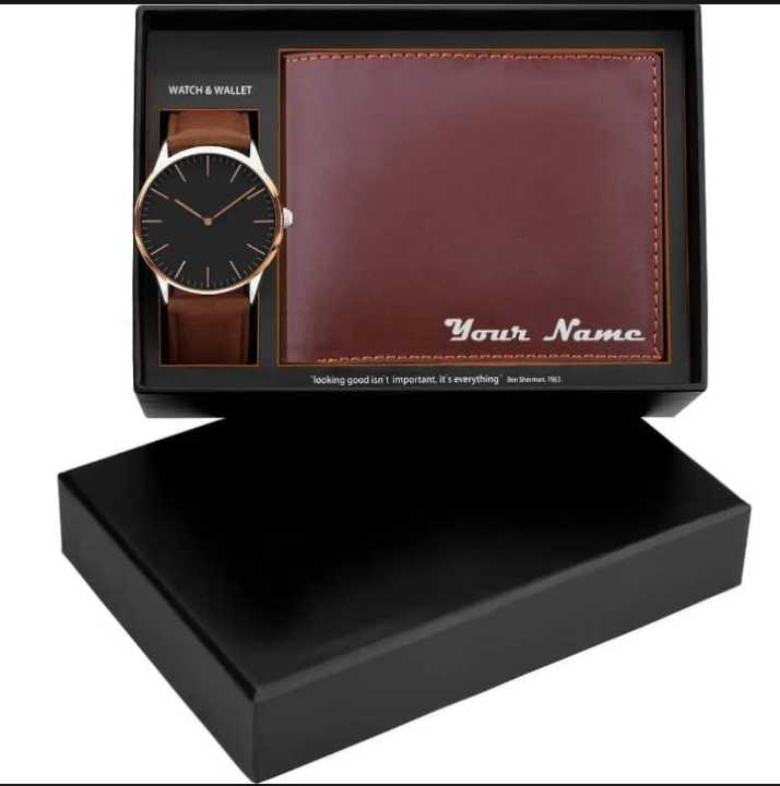 Genuine Leather Customize Name Wallet and Watch Set | Daraz.pk