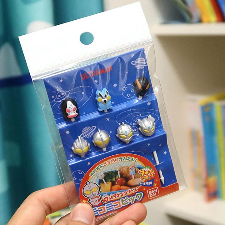 7Pcs/Set Mini Cartoon Ultraman Fruit Fork Kids Snack Dessert Cake Bento ...