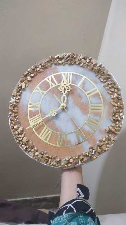 customize resin wall clock with a golden and stone looks elegant | Daraz.pk