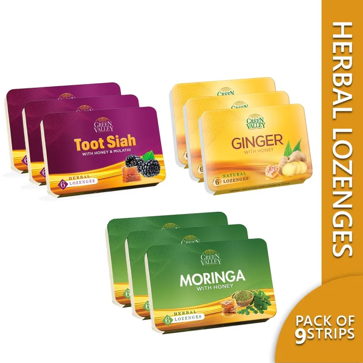 Green Valley Moringa, Ginger & Toot Siah Lozenges (Bundle of 9 Strips ...