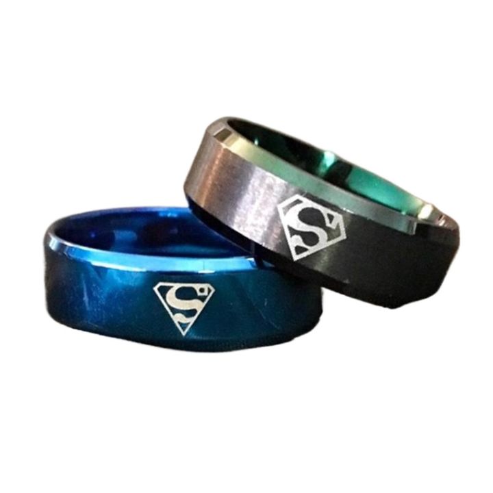 Stylish Superman Logo Black & Blue Rings For Men and Boy -Pack 02 ...