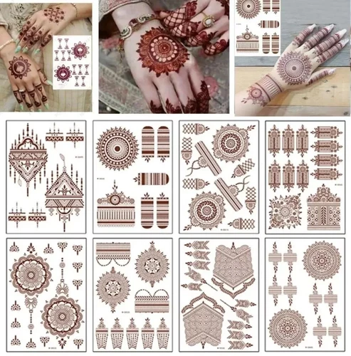 Brown Henna Tattoos - 3 Sheets Temporary Tattoo Stickers, Waterproof ...
