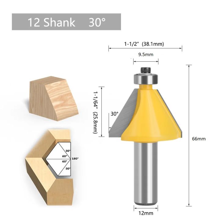 12.7mm Shank Chamfer Router Bit with Bearing Guide Degree 30 Wood Edge ...