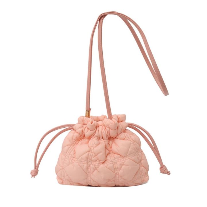Trendy Solid Color Drawstring Bucket Bag Pu Fold Shoulder Bag Sweet ...