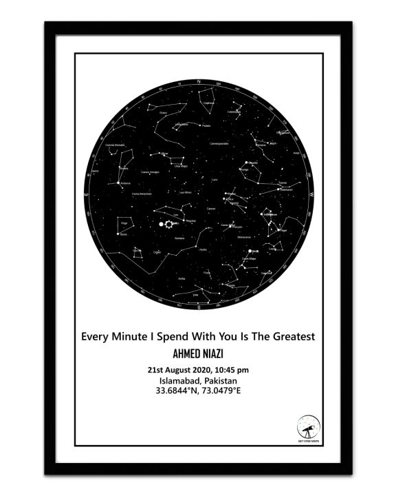 Classic White Custom Star Map - Personalized Night Sky Poster | Daraz.pk