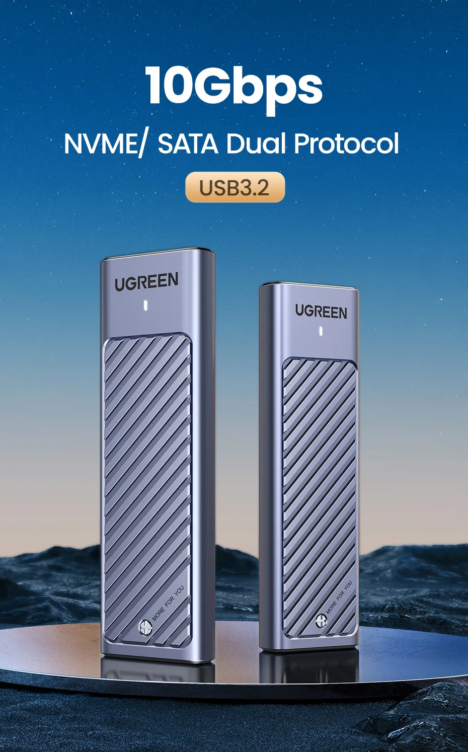 UGREEN M.2 NVMe SATA SSD Enclosure Adapter, Dual Protocol 10Gbps USB 3.2 Gen2, USB C External ...