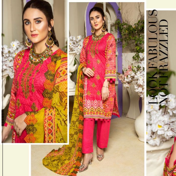 3 Piece Exclusive Lawn Embroidered Collection | Daraz.pk
